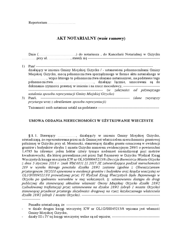 Akt Notarialny Wzor Ramowy Umowy PDF | PDF