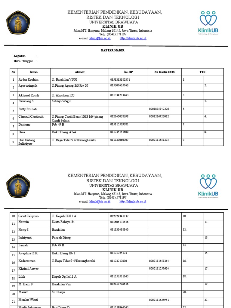 Daftar Hadir Senam LTK | PDF