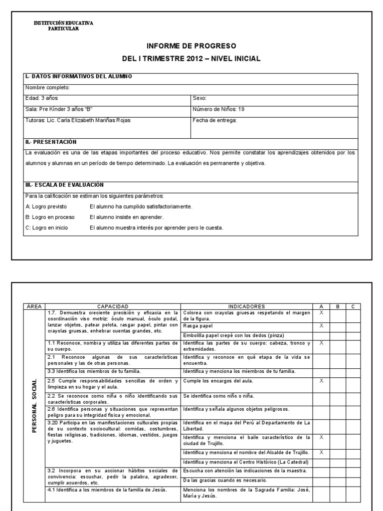 INFORME DE PROGRESO | PDF | Color | Evaluación