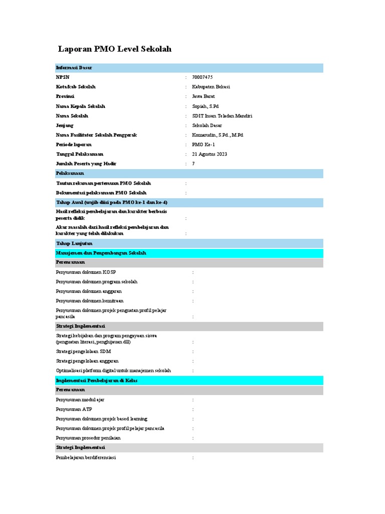 Laporan PMO Level Sekolah SDIT ITM | PDF | Karier & Perkembangan