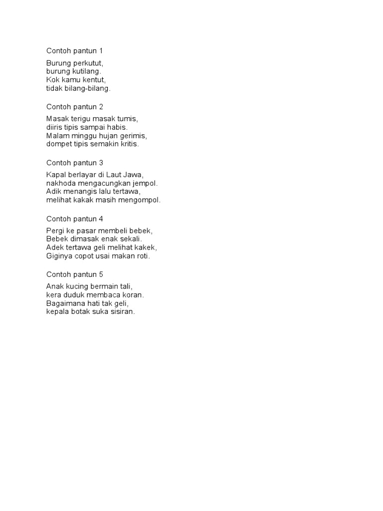 5 Contoh Pantun Jenaka Lucu | PDF