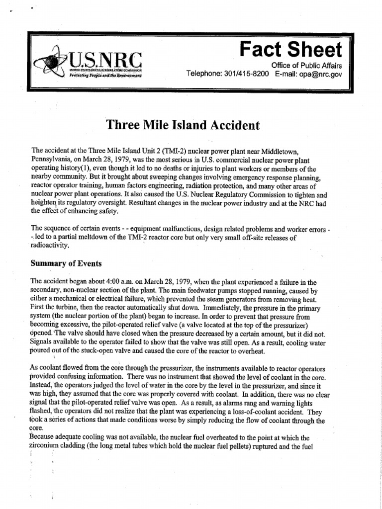 Three Mile Island Nuclear Incident | PDF