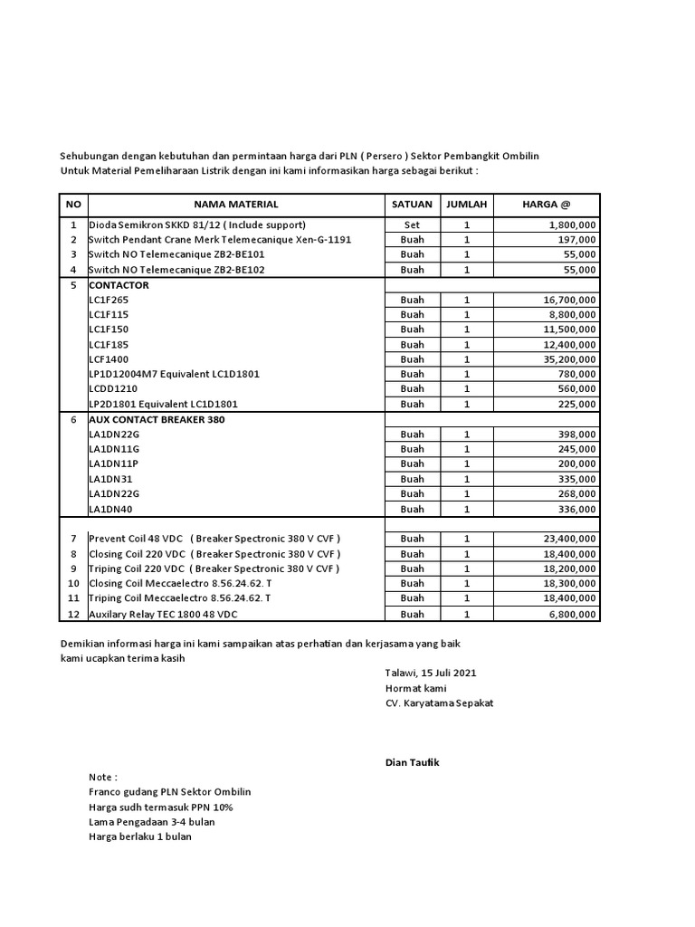 Penawaran CV - Kts | PDF