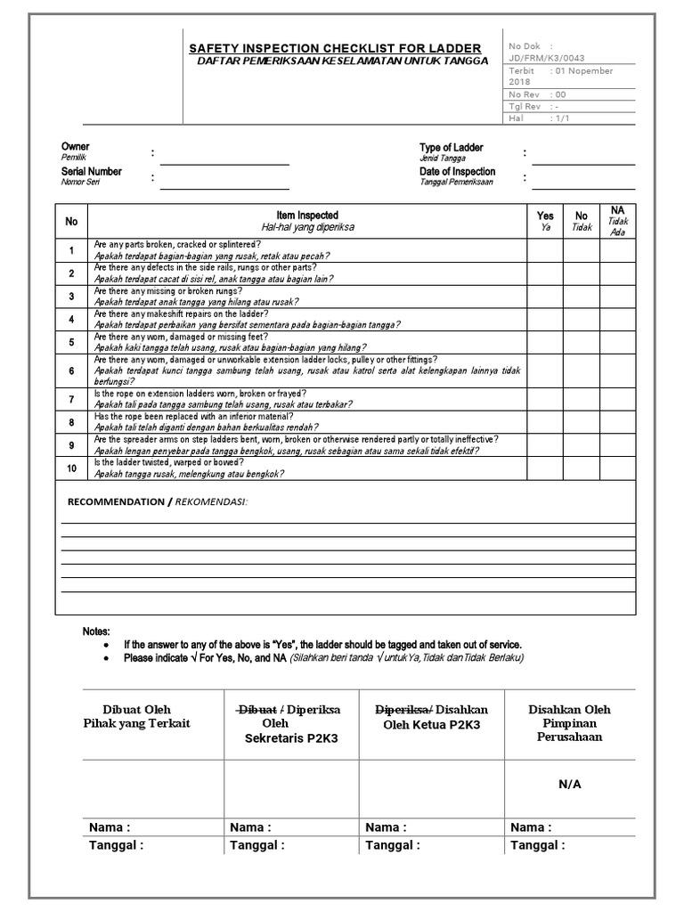 Formulir Inspeksi Tangga | PDF