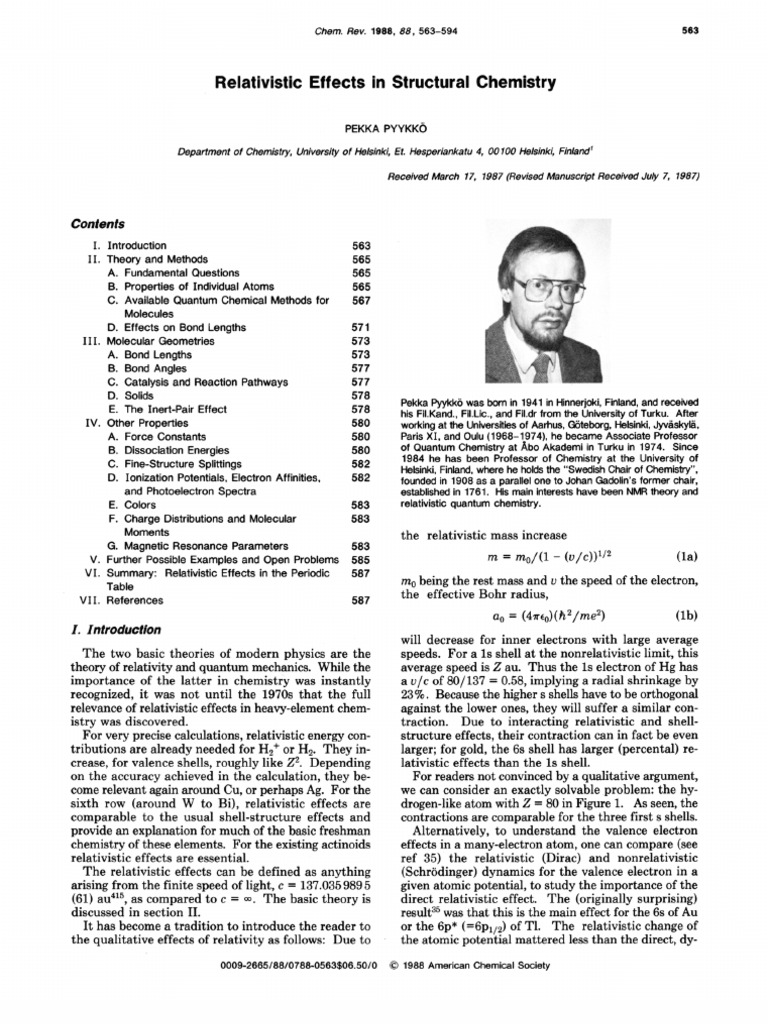 Relativistic Effects In Structural Chemistry Pdf Atomic Orbital Hartree Fock Method