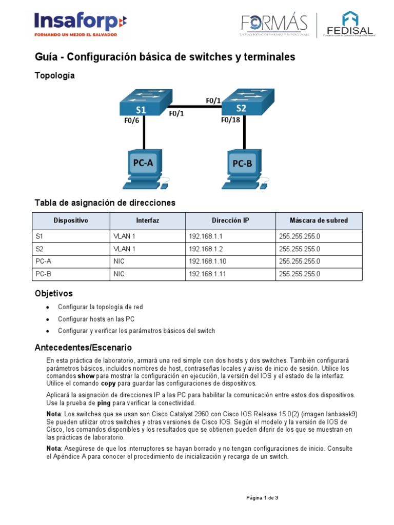 Guía 02 - Configuración Basica de Switch y Host | PDF | Dirección IP | Conmutador de red