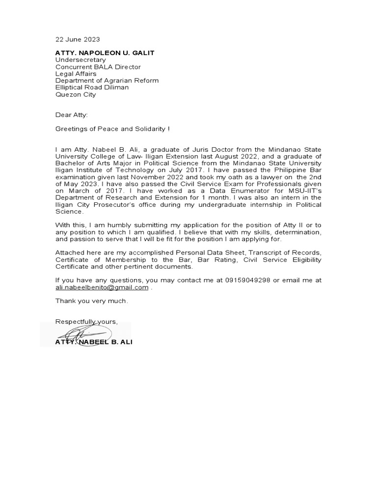 Application for Atty II Position at DAR | PDF | Finance & Money ...