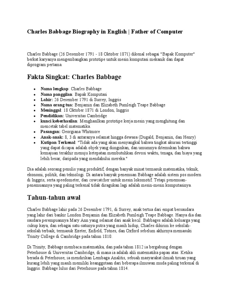 Charles Babbage Biography in English | PDF