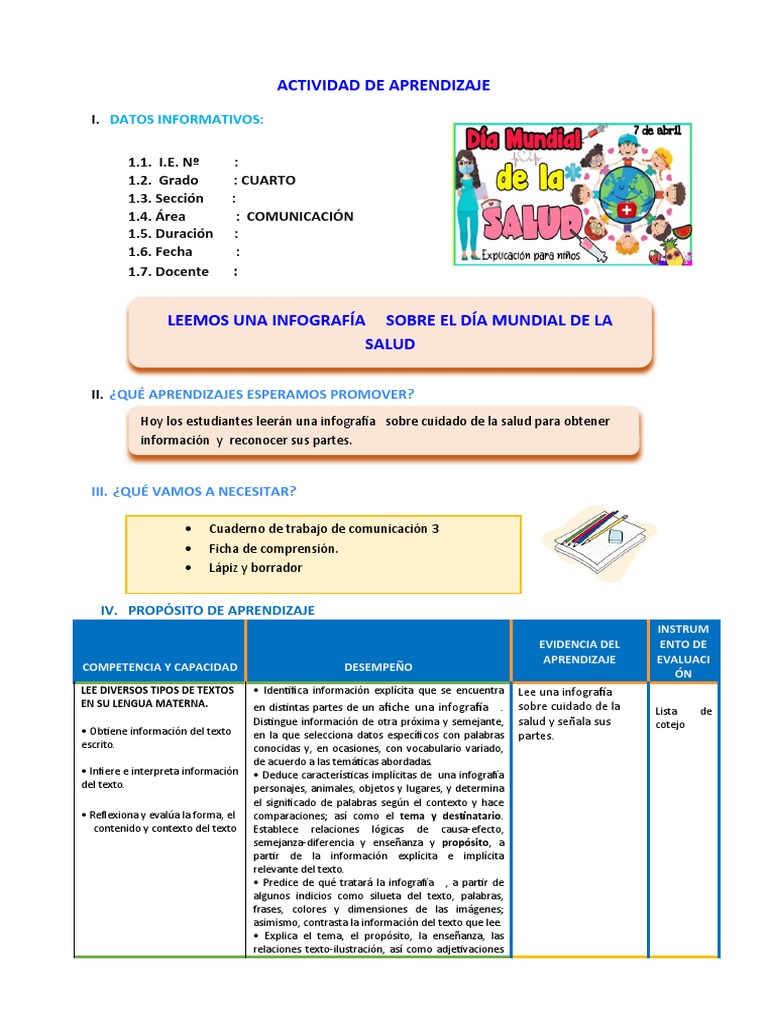 d2 A1 Sesion Com. Leemos Una Infografía Sobre El Día Mundial de La Salud | PDF | Infografia ...