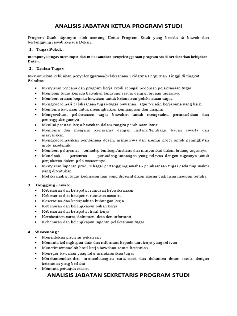 Tugas dan Wewenang Ketua & Sekretaris Prodi | PDF