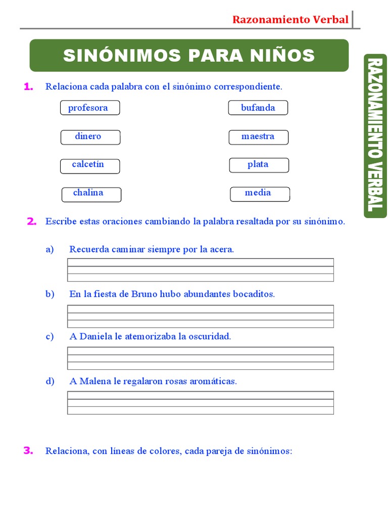 Sinónimos Para Niños Para Segundo Grado de Primaria Copia | PDF