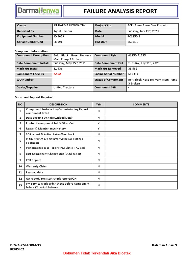 Bolt Failure Analysis for Main Pump 3 | PDF