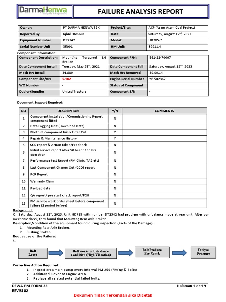 Failure Analysis Report DT2342 - Mounting Torqurod LH Broken | PDF ... Failure Analysis Report DT2342 - Mounting Torqurod LH Broken | PDF ...