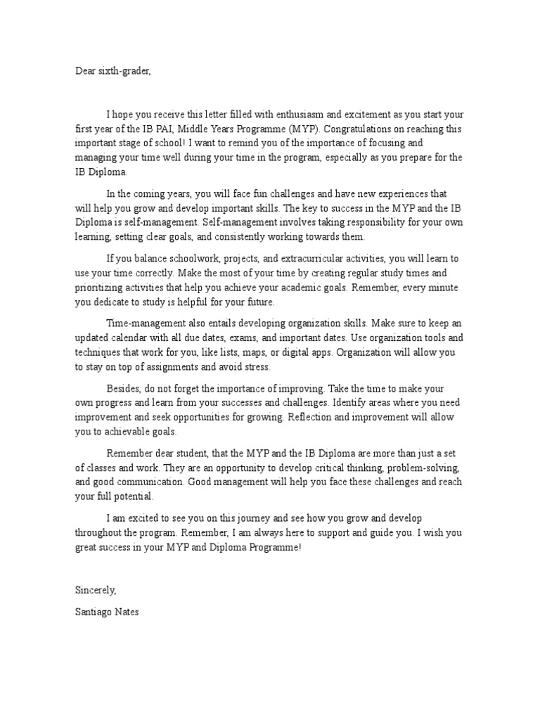 SIXTH GRADE LETTER | PDF