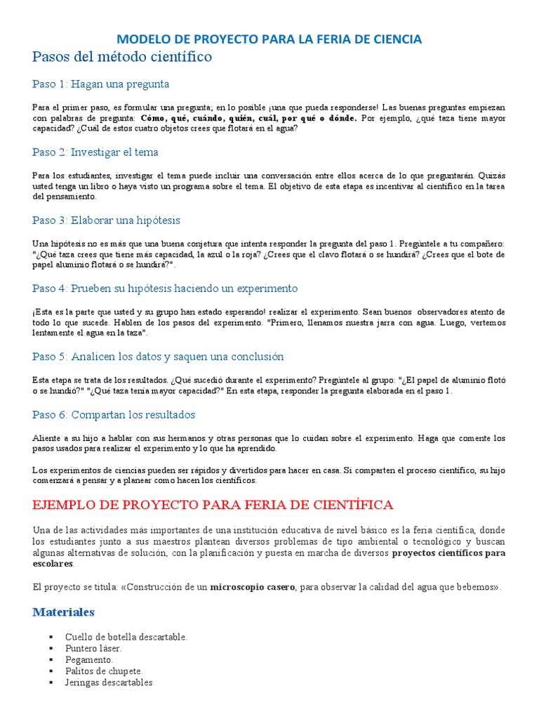 MODELOS DE PROYECTO PARA LA FERIA DE CIENCIA | PDF | Hipótesis ...