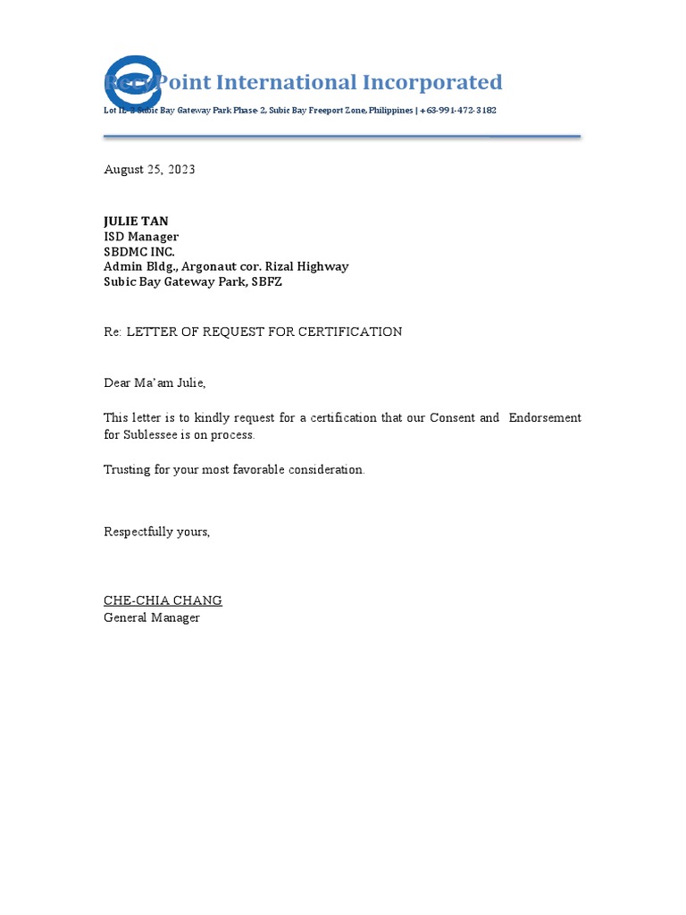 Certification Request for RecyPoint International | PDF