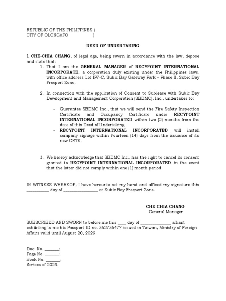 Deed of Undertaking | PDF | Business | Law