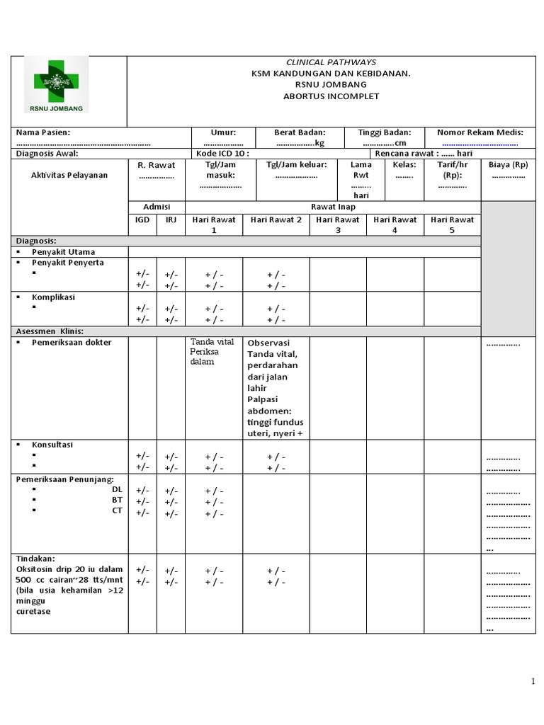 Clinical Pathways Form 2abortus Incomplete | PDF
