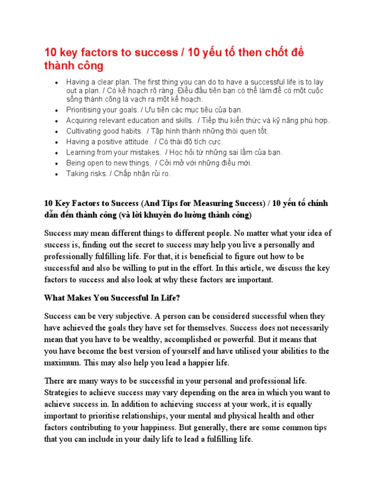 10 Key Factors To Success | PDF