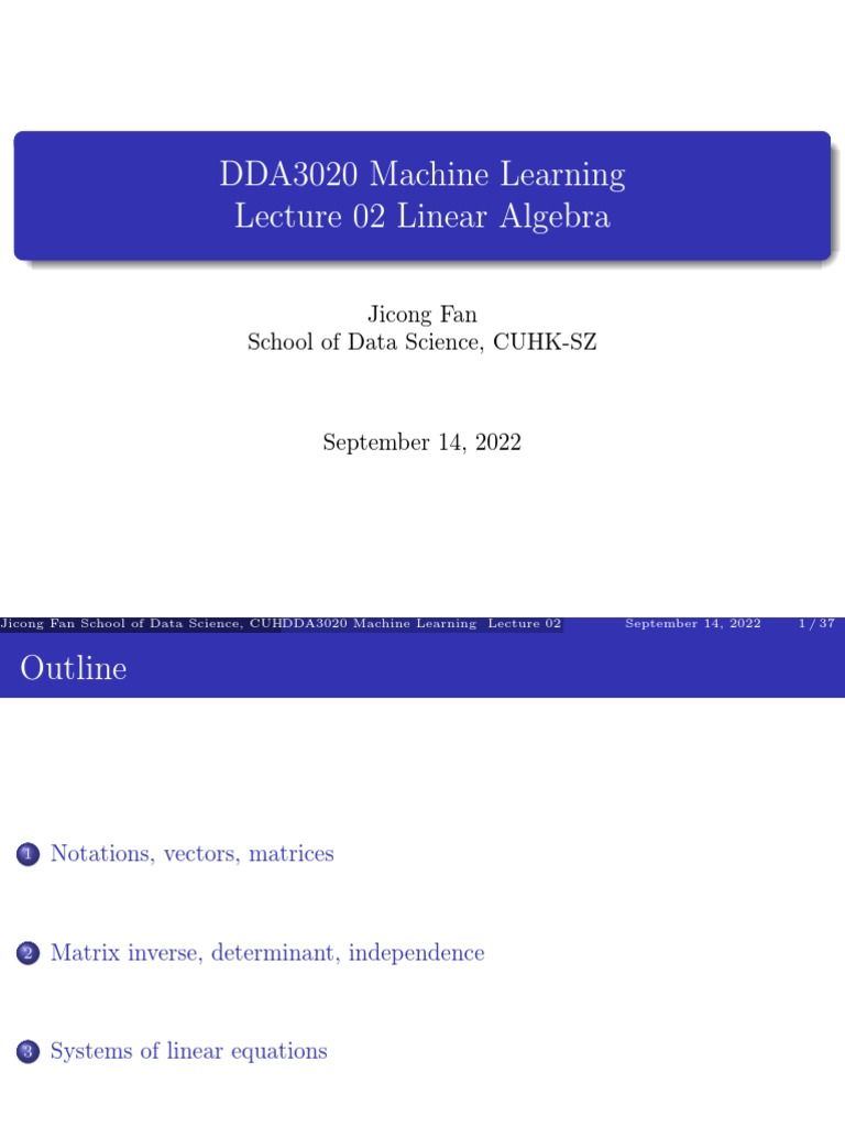 DDA3020 Lecture 02 Linear Algebra | PDF | Matrix (Mathematics) | Vector Space