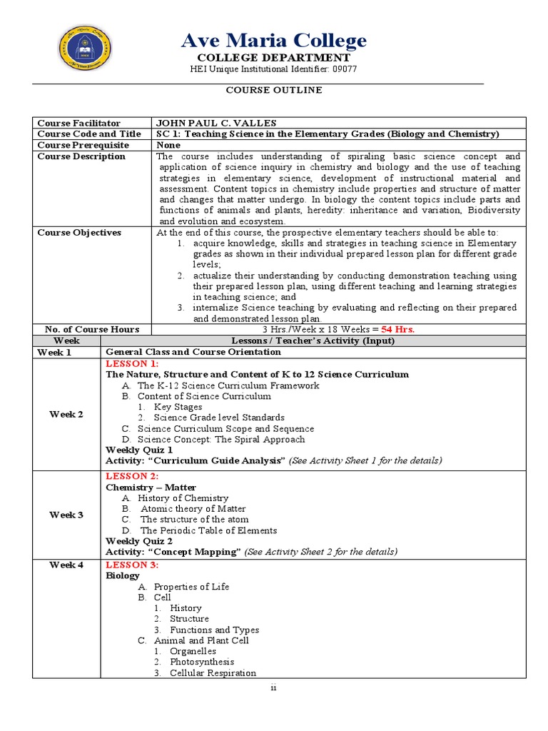 SC1 Teaching Science in The Elementary Grades Biology and Chemistry ...