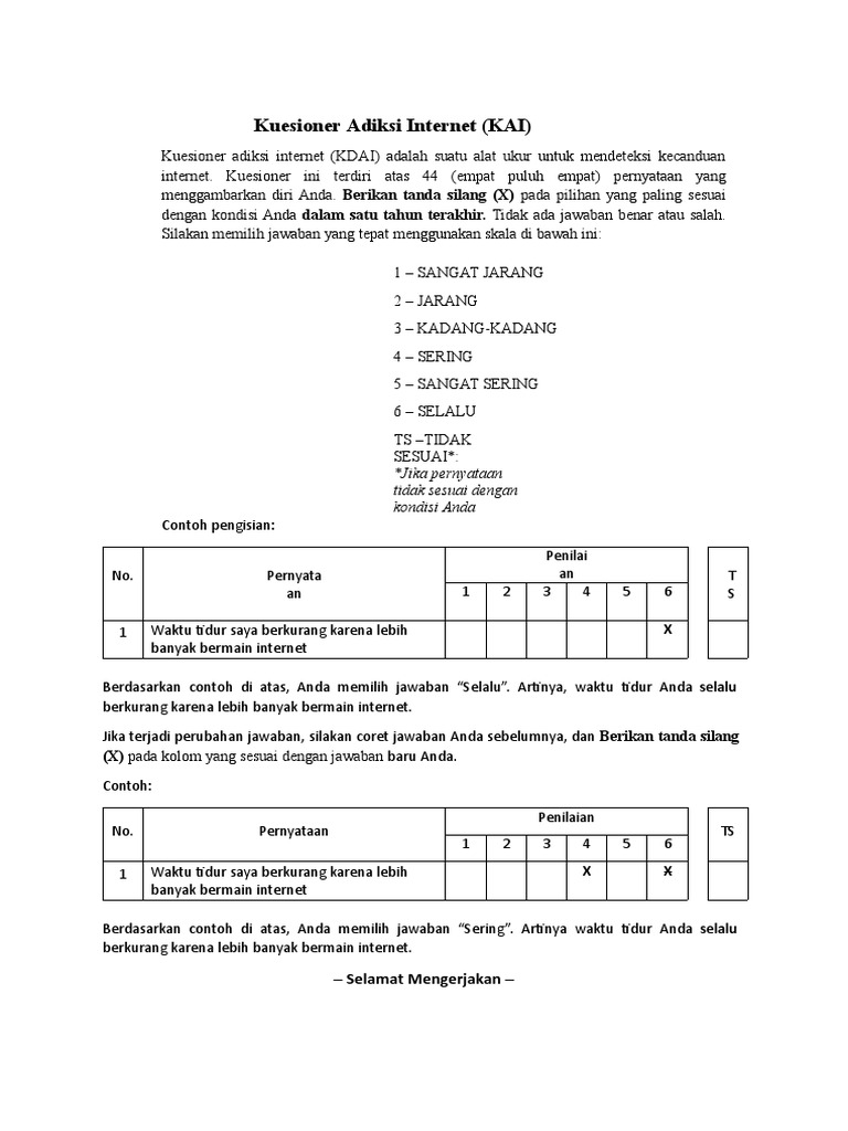 KUISIONER UNTUK ADIKSI INTERNET | PDF
