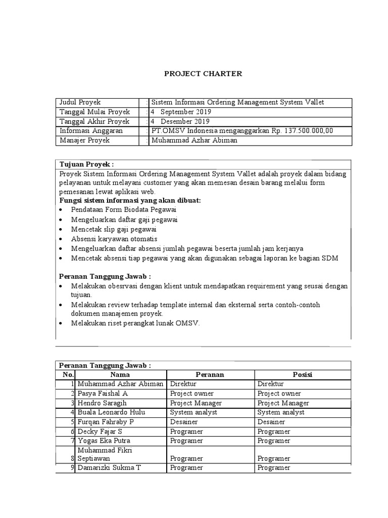 Contoh Project Charter1 | PDF