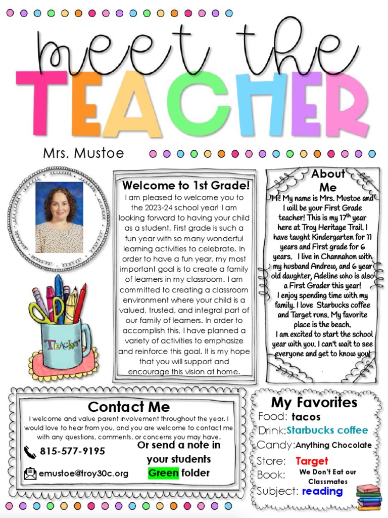 meet the teacher 1st grade 23-24 | PDF | Behavior Modification | Learning