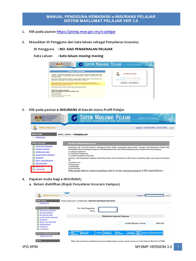 Manual Pengguna Insurans Pelajar | PDF
