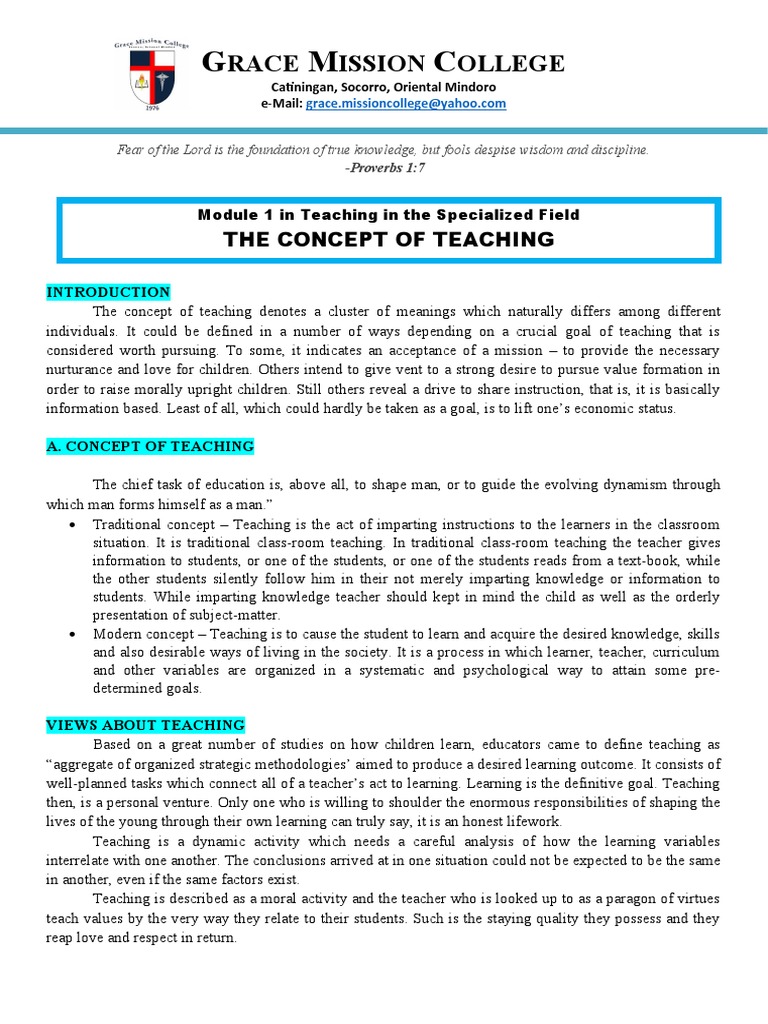 Module 1 Teaching in Specialized Field | PDF