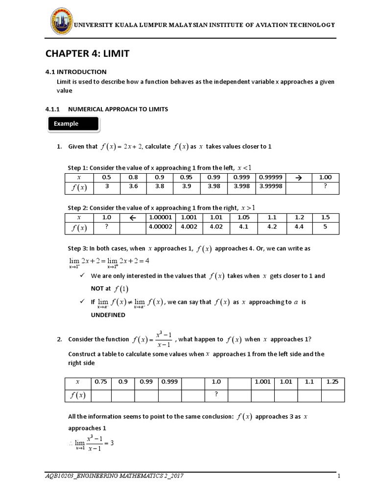 Chapter 4 Limit | PDF | Limit (Mathematics) | Function (Mathematics)