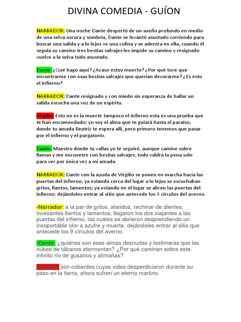 Guion Teatral: La Divina Comedia | PDF | Divina Comedia | Dante Alighieri