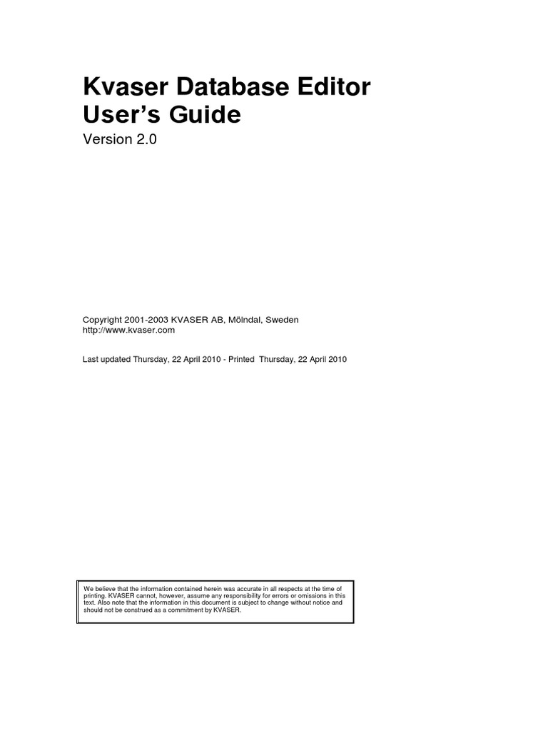 UG_98033_kvaser_database_editor_userguide | PDF | Menu (Computing) | Button (Computing)
