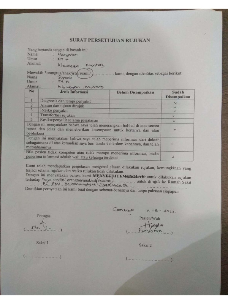 3.7.1.1 Contoh Form Persetujuan Rujukan | PDF