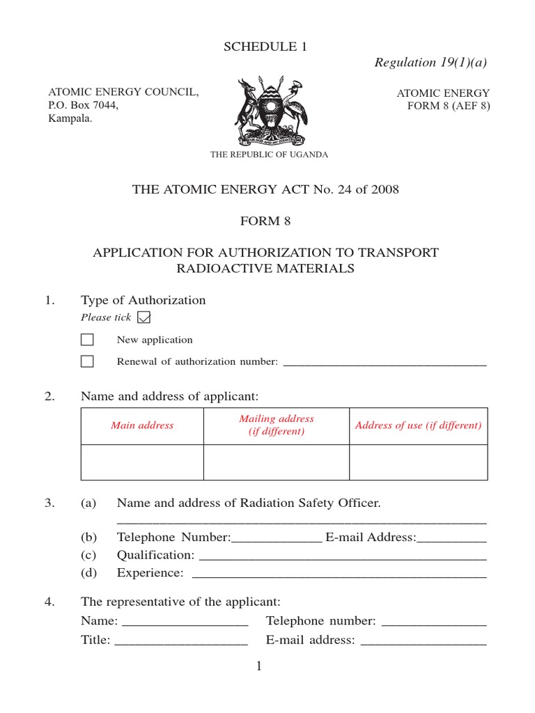 Form 8 Transport Radioactive Materials Permit Form | PDF | Radioactive ...