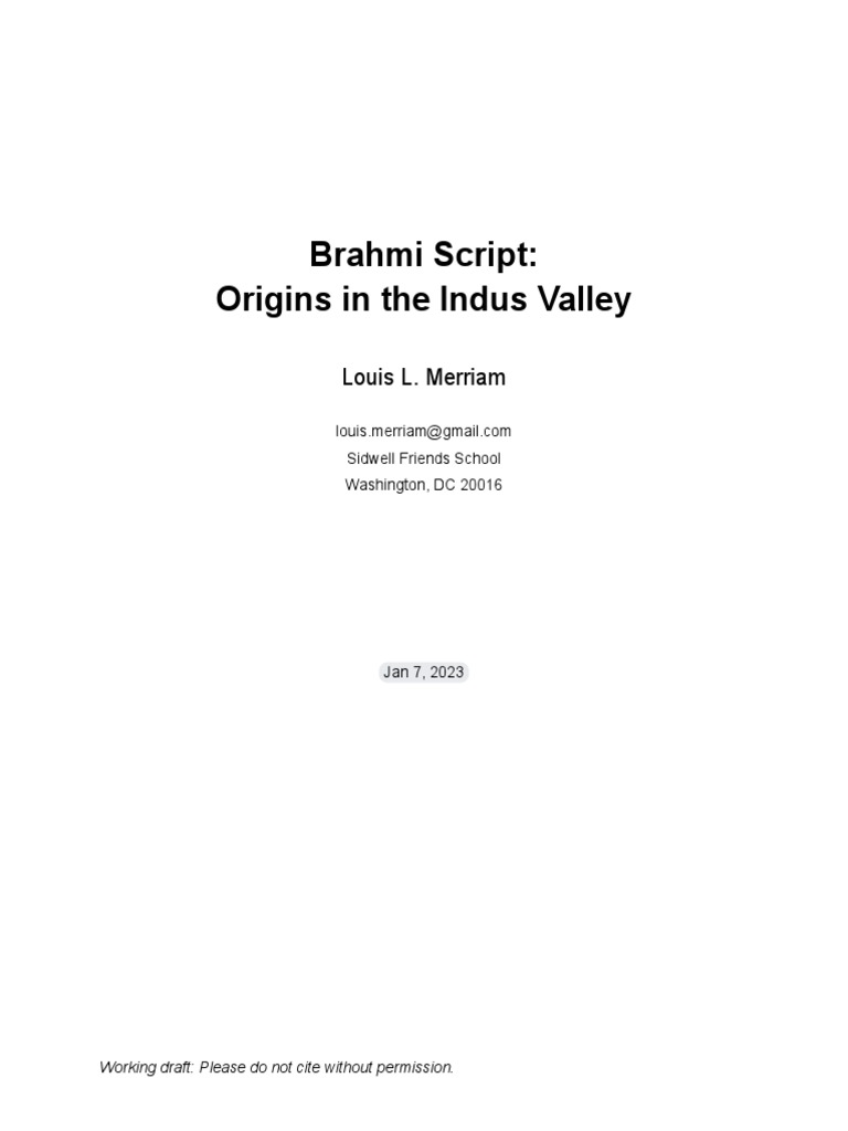 Brahmi Script - Origins in The Indus Valley-2 | PDF