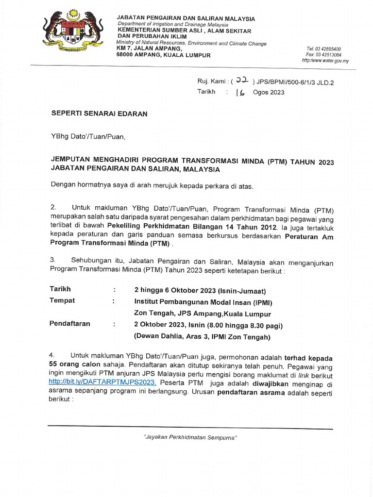 SURAT JEMPUTAN PTM 2023 | PDF