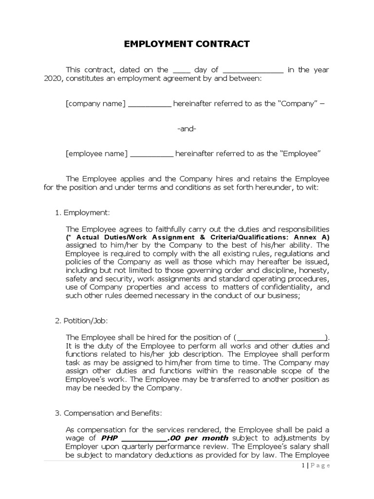 Employment Contract - Format | PDF | Employment | Confidentiality
