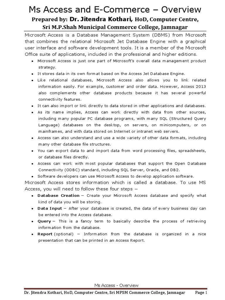 Ms Access tutorials with ecommerce | PDF