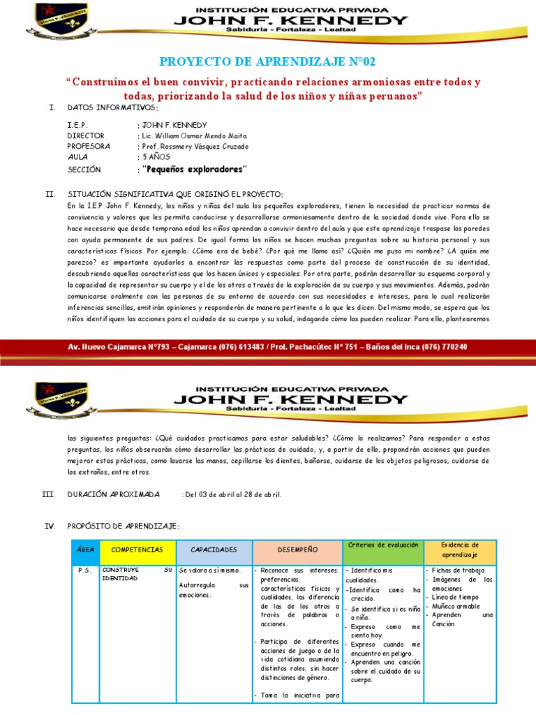 Proyecto de Aprendizaje N°02 Inicial 5 Años | PDF
