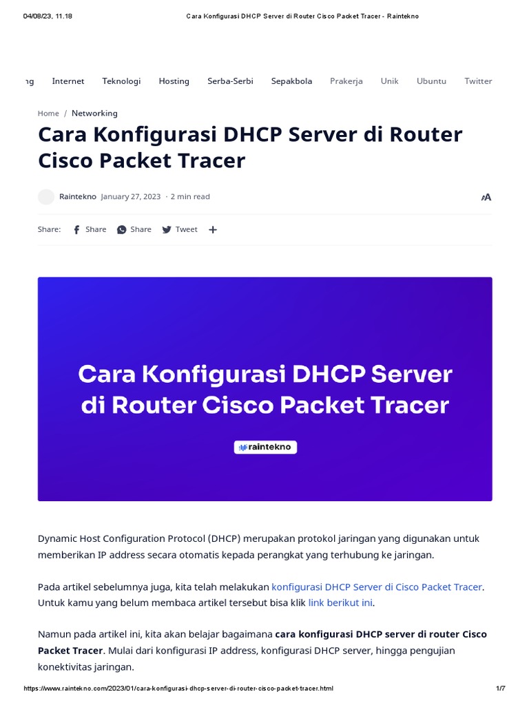 Cara Konfigurasi DHCP Server Di Router Cisco Packet Tracer - Raintekno ...