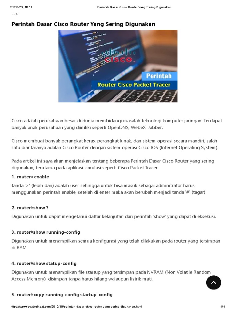 Perintah Dasar Cisco Router Yang Sering Digunakan | PDF | Komputer ...