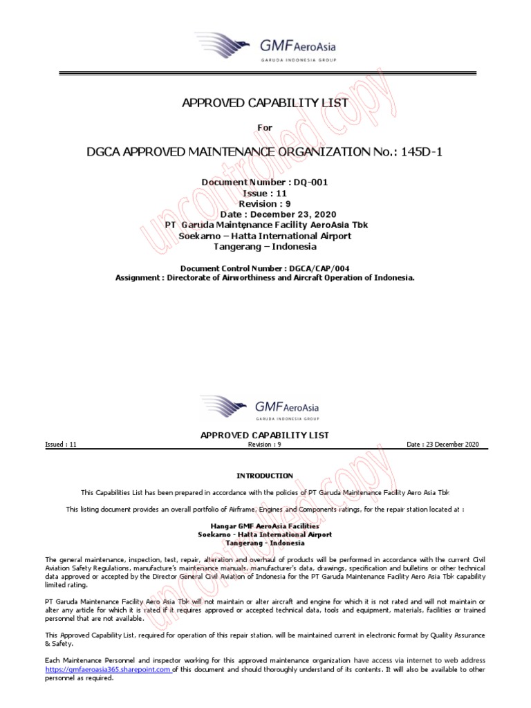 DGCA Approved Capability List (DQ-001) | PDF | Transport | Aeronautics
