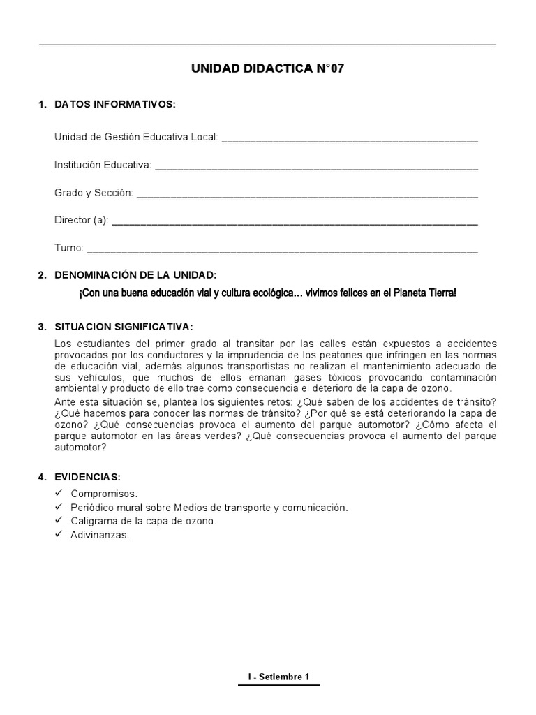 1° Setiembre - Hoja I | PDF