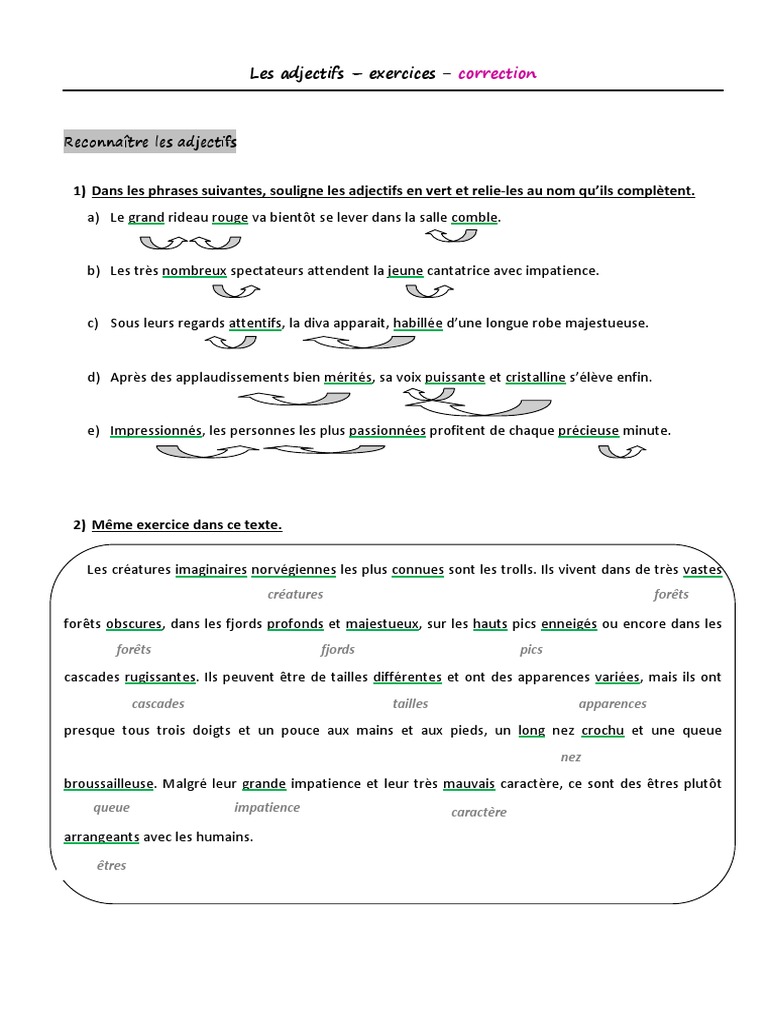Adjectifs Exercices Correction | PDF