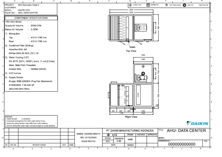 Outline - AHU - DATA CENTER - DA2TB-1315 | PDF