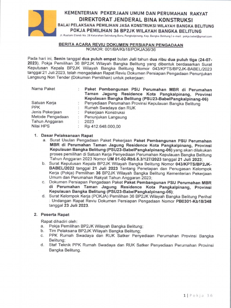 Ba Reviu Dok Persiapan Pokja 36 | PDF
