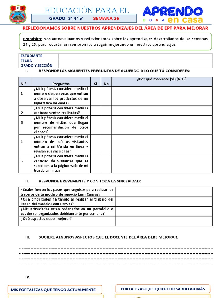 Reflexión sobre Aprendizajes EPT 3° a 5° | PDF