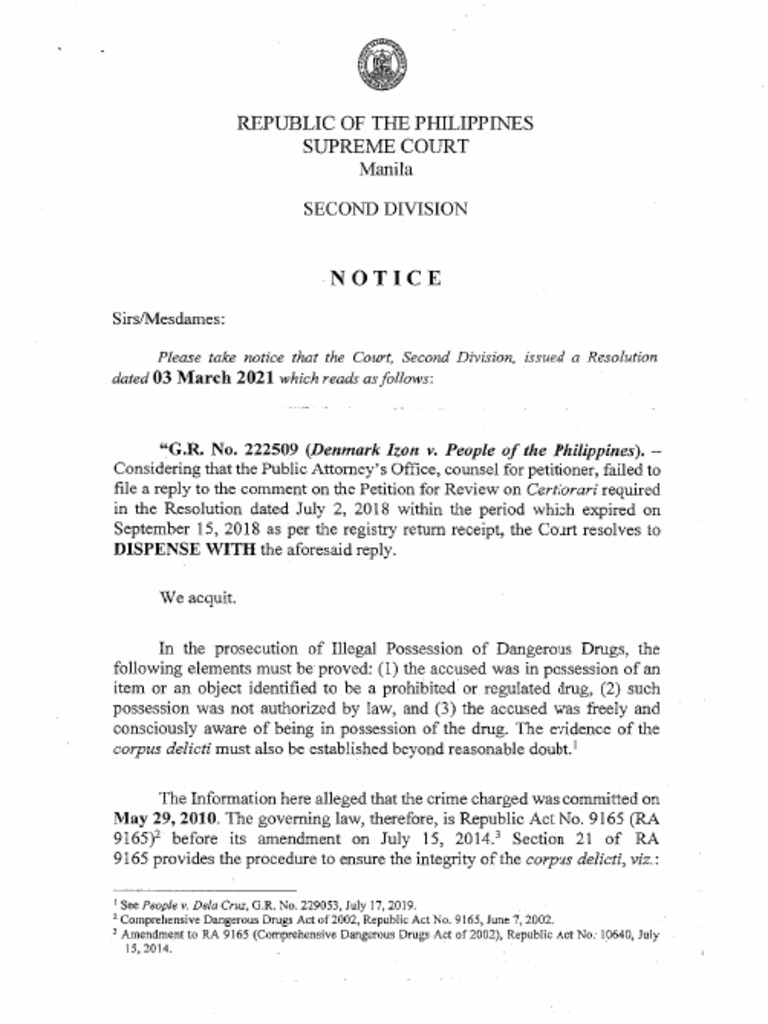 Izon Vs People (Drugs - Acquitted) | PDF | Search Warrant | Acquittal