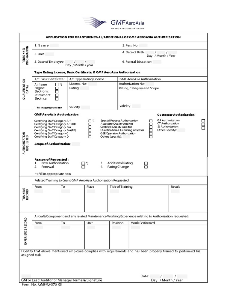 Form GMF Q-076 R8 | PDF